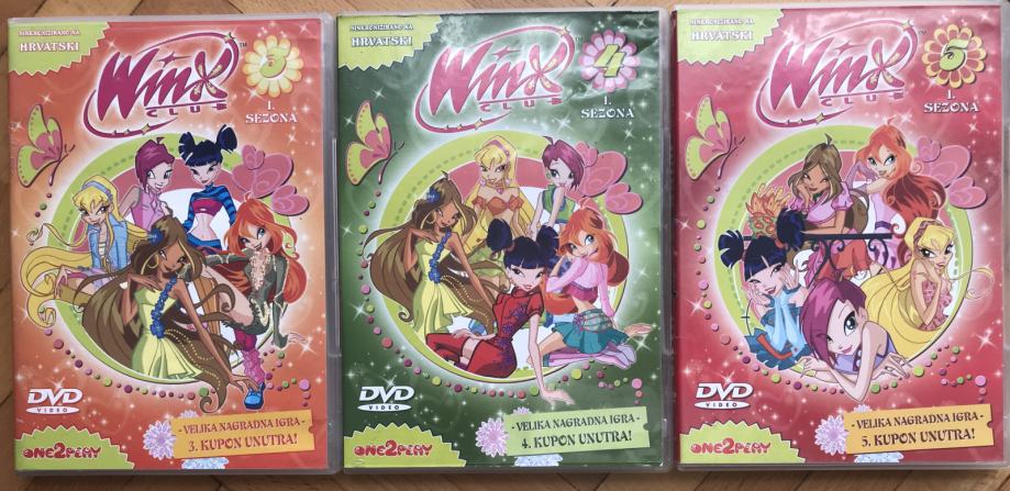 5x DVD Winx Club 1.sezona iz 2008. DVD-ovi:1, 3, 4, 5 i 6 s 20 epizoda