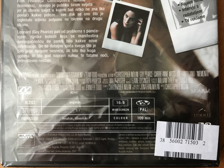 novi neraspakirani DVD / Memento (2000.) / Pula