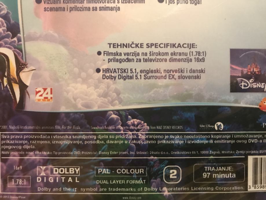 novi neraspakirani DVD / Potraga za Nemom = Finding Nemo (2003.)/ Pula