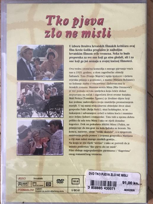 novi neraspakirani DVD Tko pjeva zlo ne misli | podnaslovi:engl/hrv.j.