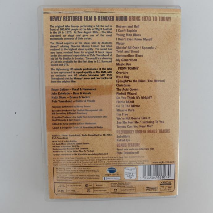 The Who – Live At The Isle Of Wight Festival 1970, DVD