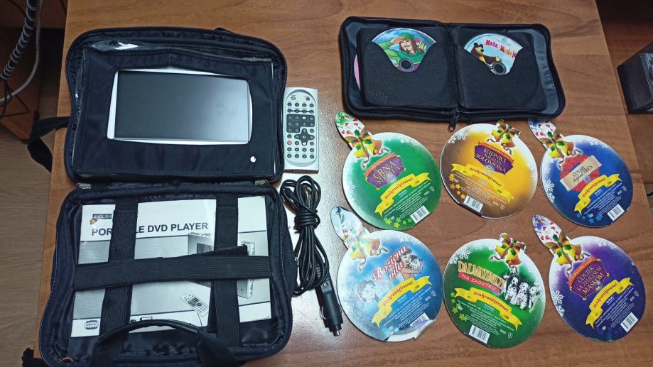 DVD PLAYER PRIJENOSNI, DALJINSKI, TORBICA, 20 DVD FILMIĆA, UŠĆUVAN