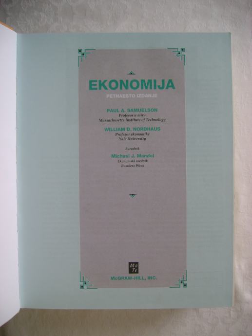 Samuelson / Nordhaus - Ekonomija; petnaesto izdanje, tvrdi uvez - 2000