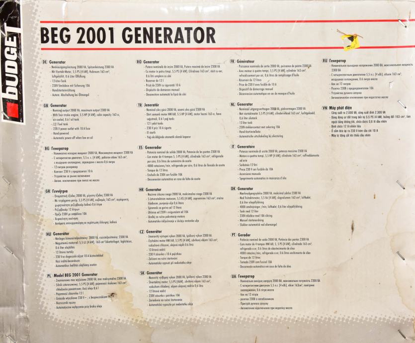 Generator na benzinski pogon BEG2001 2,0 kVA