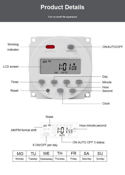 Digitalni vremenski prekidač tajmer 12 V 1 sekunda