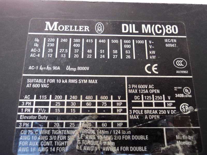 DIL M80 MOTOR KONTAKTOR MOELLER 80A/37 kW