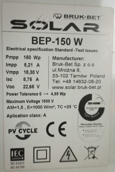 Solarni, Fotonaponski Paneli 150W