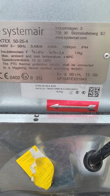 Kanalni centrifugalni ventilator KTEX 50-25-4-SWO