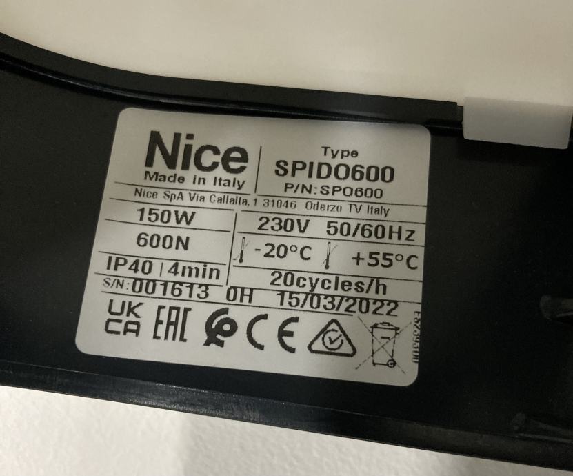 Nice SPIDO600N garažni motorl s vodilicom od 3,2m i s mogućnošću WiFi