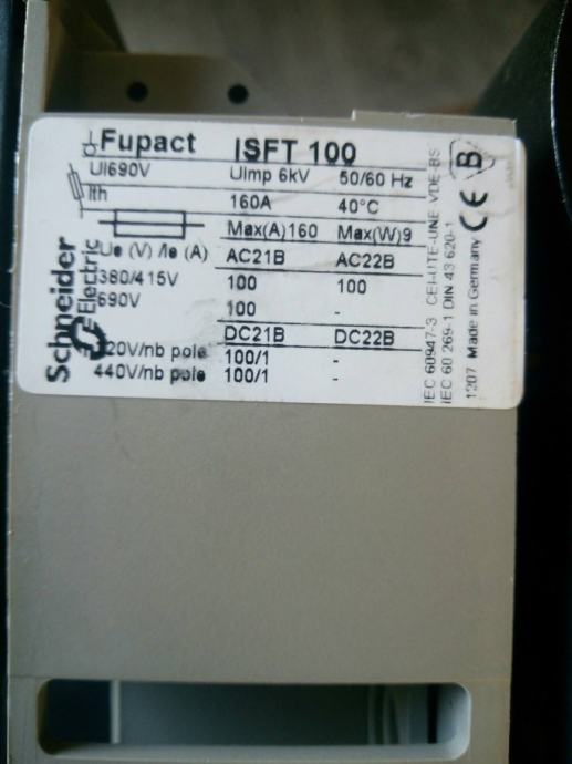 OSIGURAČ RASTAVNE SKLOPKE OS 3 faza 160a NH00 ISFT100 fupact