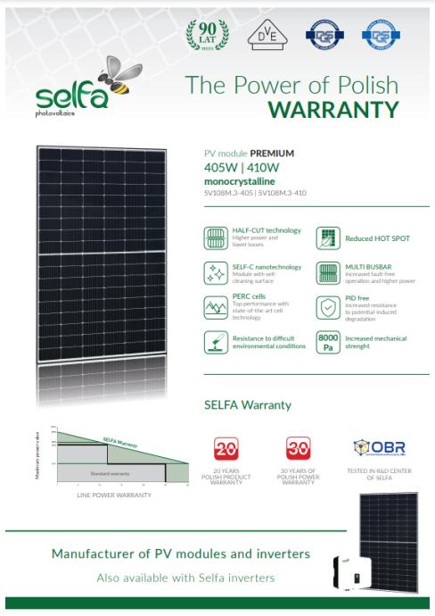 Selfa PV - Solarni paneli SV108M.3.3-410, 410Wp