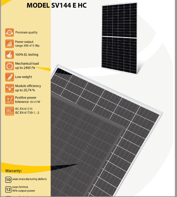 Solarni paneli Solvis SV144 E HC 390w monokristal fotonaponski modul
