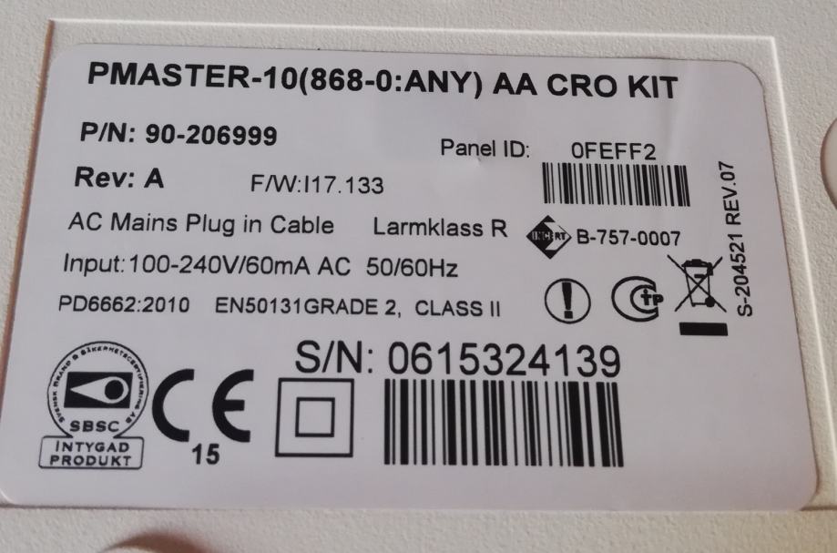 Visonic : PowerMaster-10, centrala PG2 ( 868 Mhz )