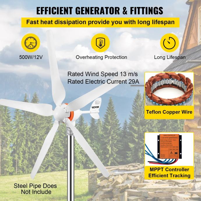 Vjetroturbina sa regulatorom 500W VJETRO GENERATOR STRUJE ZA VIKENDICU
