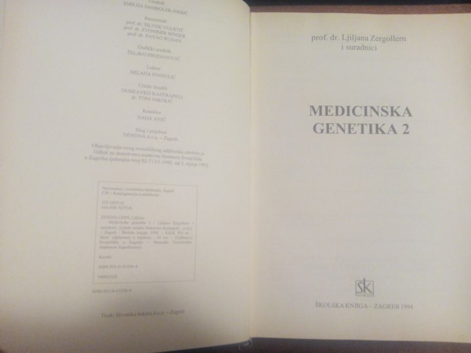 Medicinska Genetika 2, Ljiljana Zergollern Skolska Knjiga
