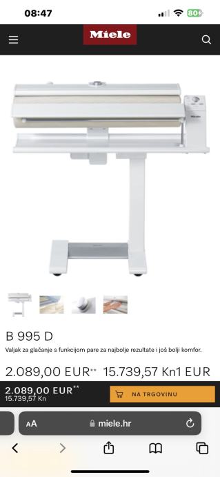 VALJAK ZA GLAČANJE MIELE B 995 D MAŠINA ZA PEGLANJE