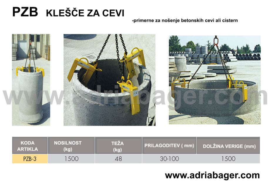 Nosivost 1.500 kg, kliješta za cijevi Boscaro PZB-3