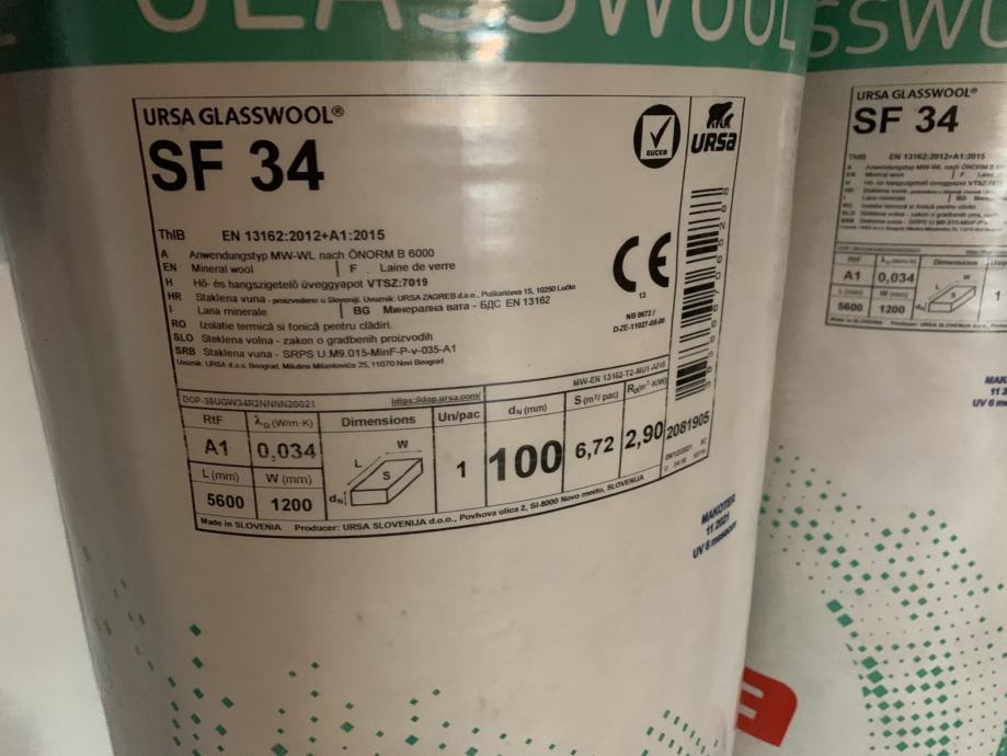 Staklena vuna SF 34 Ursa – 100 mm 4 rola = 26,88 m2