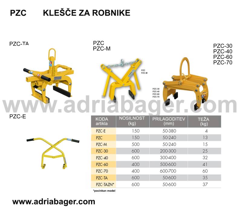 Nosivost 600 kg, Boscaro PZC-TA hvataljka za rubnjake