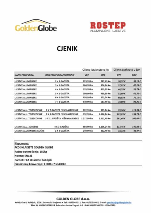 ROSTEP ALUMINIJSKE LJESTVE SA RAZNIM GAZIŠTIMA