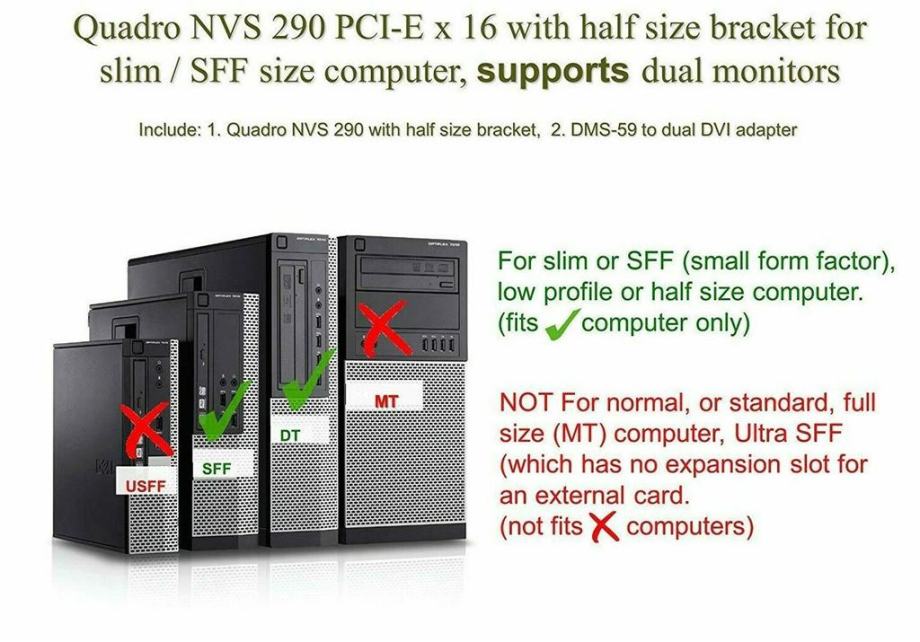 Graf NVIDIA NVS 290 sa 256MB DDR2 PCI-Ex Low pro Dual VGA ili DVI DX10