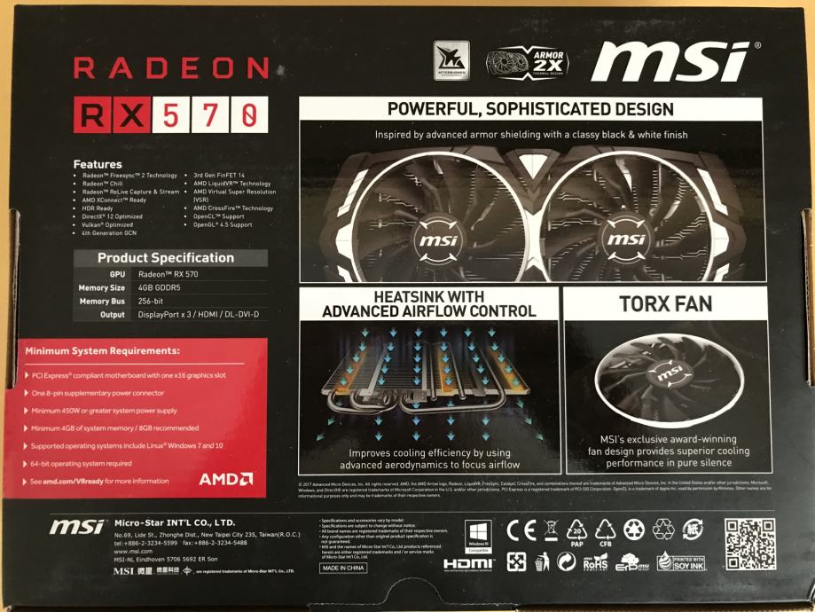 Grafička kartica MSI Radeon RX 570 Armor 4G OC