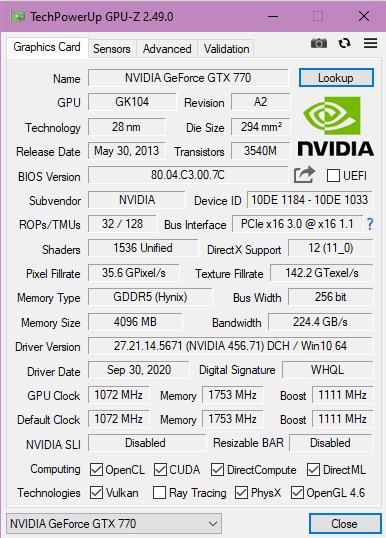 NVIDIA GTX 770 4GB GDDR5 PCIE