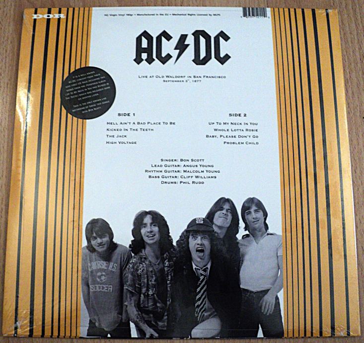 AC/DC -LIVE AT WALDORF IN SAN FRANCISCO SEPTEMBER 3, 1977-LP PLOČA