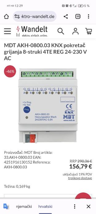 MDT AKH-0800.03 KNX akutator grijanja 8-struki 4TE REG 24-230 V AC