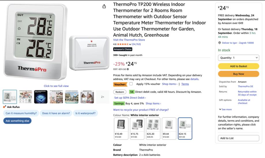 TermoPro TP49 digitalni termometar/higrometar