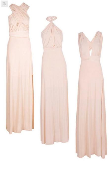 Pastelno roza duga haljina na vezivanje