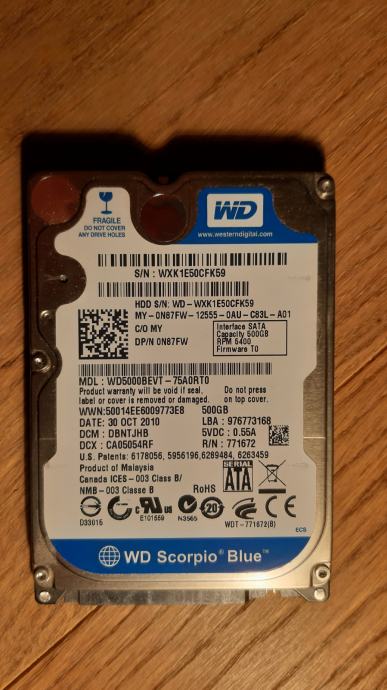 HDD WD 500 GB Scorpio Blue 2.5