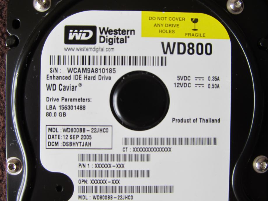 IDE hard drive WD800 Western Digital Caviar 80 GB 3,5