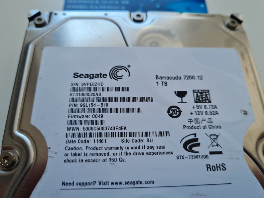 Seagate ST31000528AS 1TB 3.5 SATA 7200 HDD - Račun/R1 / Jamstvo