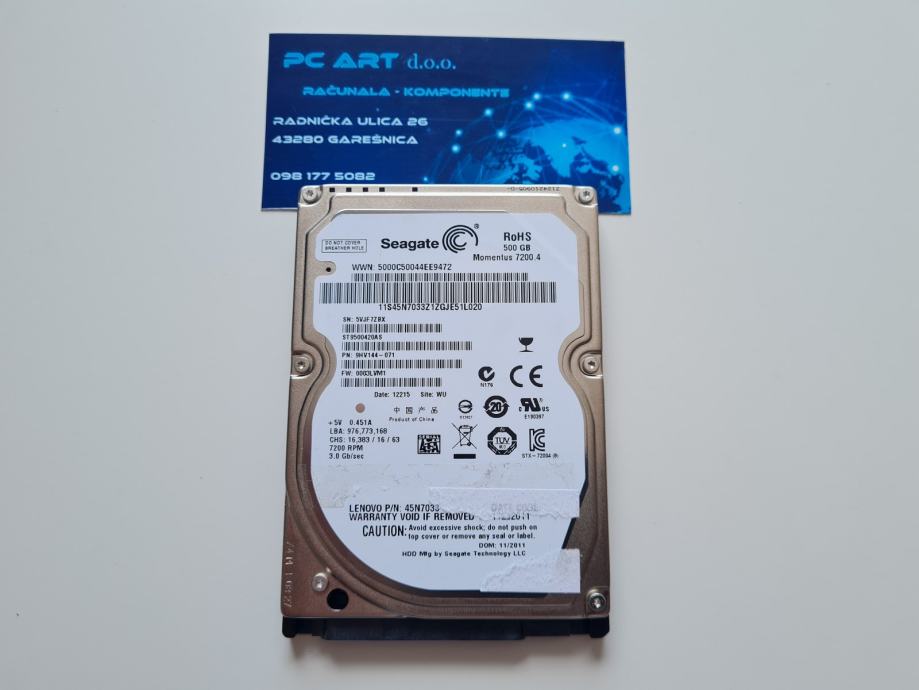 Seagate ST9500420AS, 500GB HDD 2,5 SATA - Račun / R1 / Jamstvo