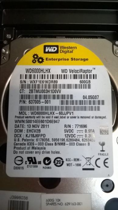 Western Digital WD VelociRaptor WD6000HLHX 600GB 10000 RPM 32MB Cache