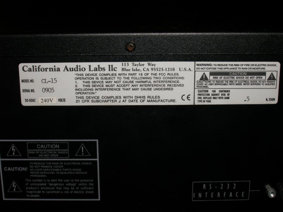 CALIFORNIA AUDIO LABS CL15 CD PLAYER