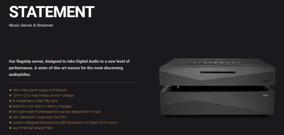 INNUOS STATEMENT, CD Ripper, Streamer, Napajanje, USB Re-clocker