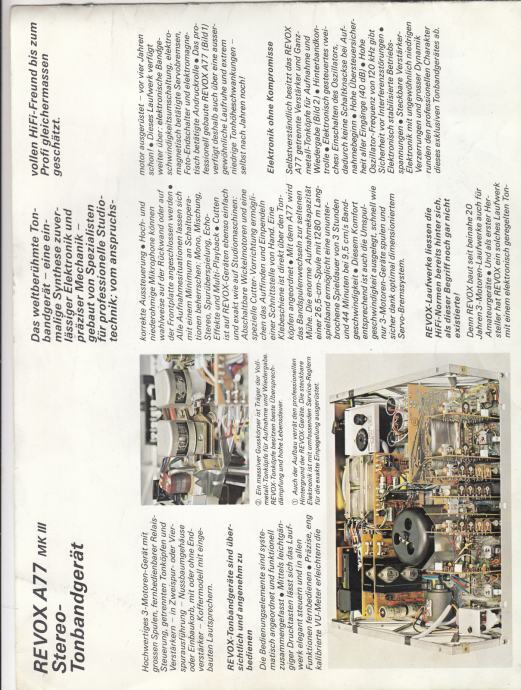 REVOX A76 TUNER A77 MAGNETOFON A78 POJAĆALO KATALOG TEHNIČKE KARAKTERI