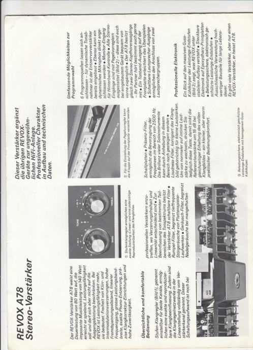 REVOX A76 TUNER A77 MAGNETOFON A78 POJAĆALO KATALOG TEHNIČKE KARAKTERI