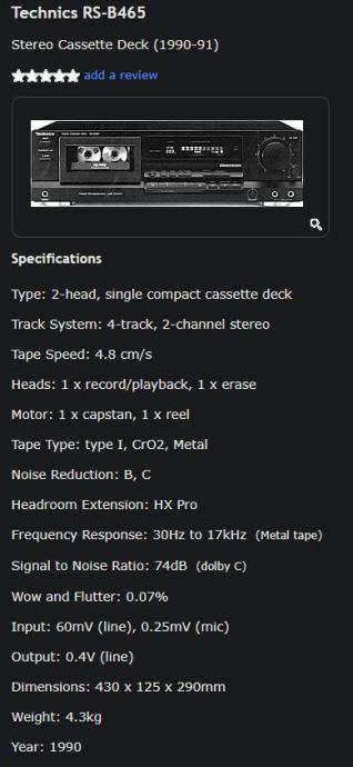 TECHNICS RS-B465 Stereo Cassette Deck