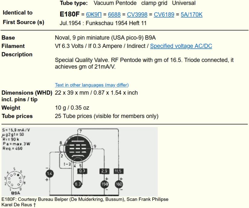 long life elektronka pentoda E180F EF80 Siemens - gold plated pin