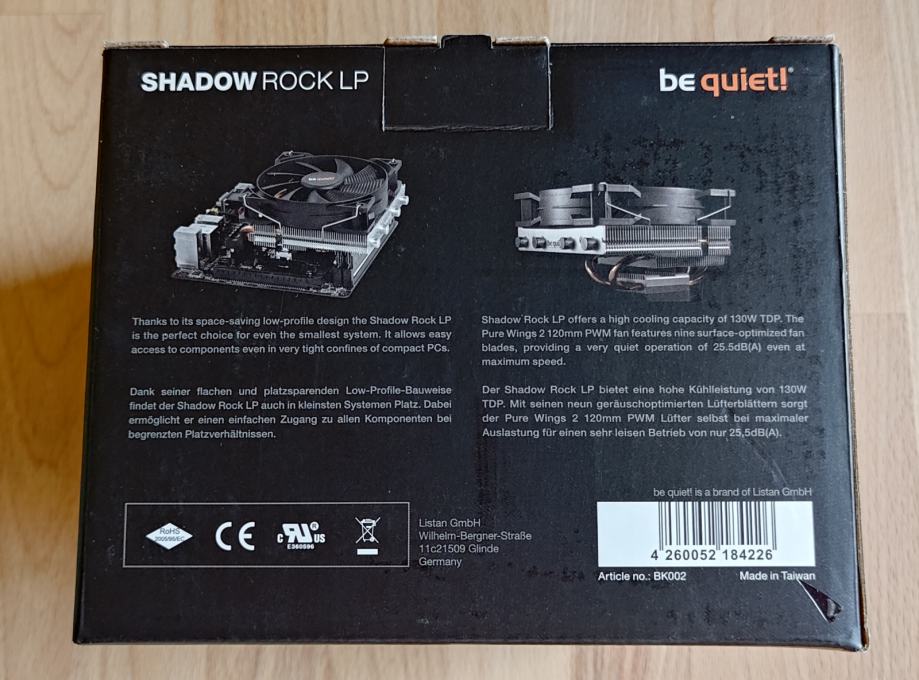 Be quiet! cooler Shadow Rock LP, 130W TDP