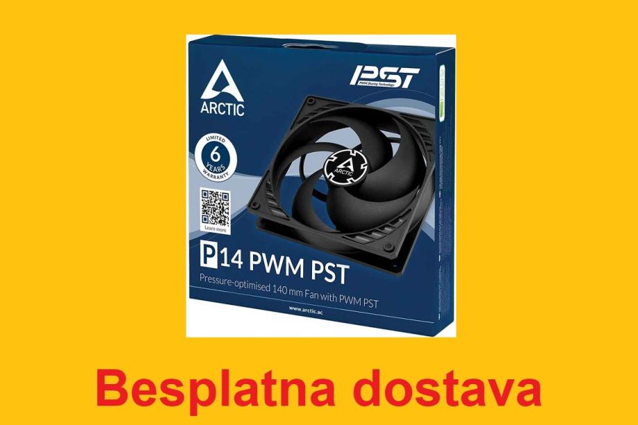 Ventilator 140mm Arctic P14 PWM PST, crni, DOSTAVA, novo
