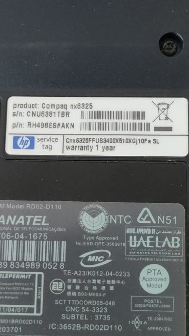 HP Compaq nx6325 laptop