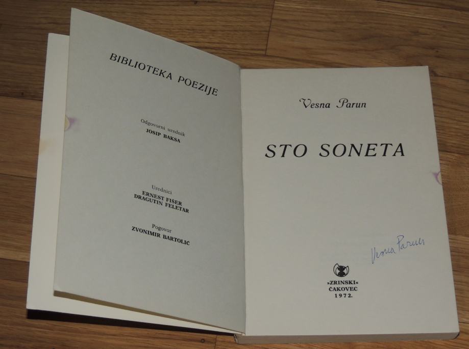 Vesna Parun Sto soneta potpis pjesnikinje