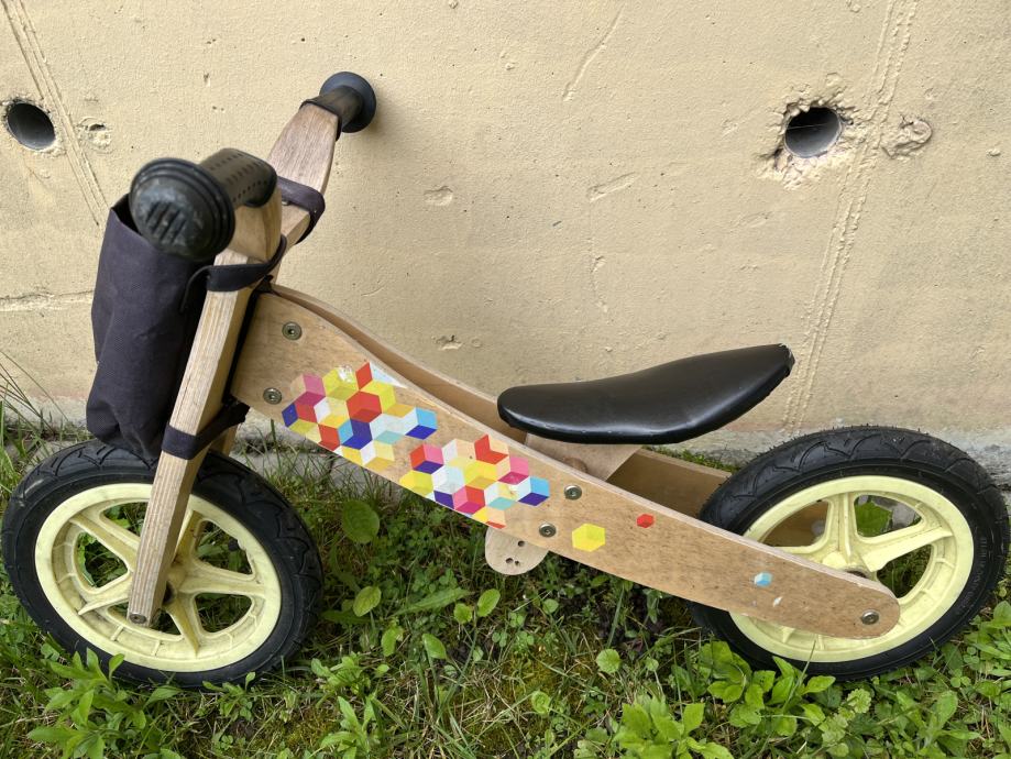 Drveni bickl bez pedala, bickl na guranje + 2 rezervna kotača