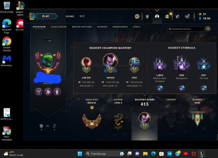 League of Legends account YASUO 1.1 MILION