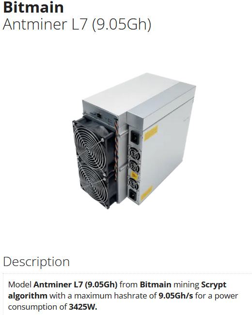 Bitmain Antminer L7 (9.05Gh)