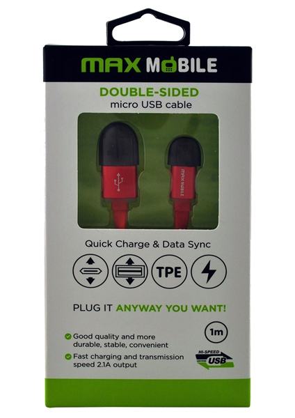 DATA KABEL MICRO USB DOUBLE SIDED FLAT crveni 1m